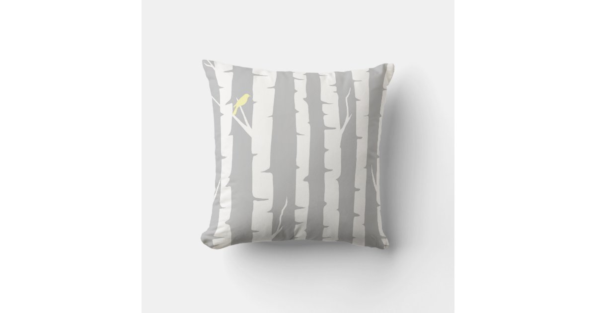 Birch Trees and Yellow Birds Throw Pillow | Zazzle