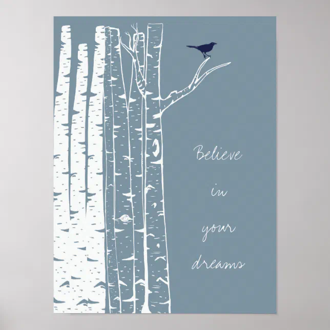 Birch Trees Bird Poster | Zazzle