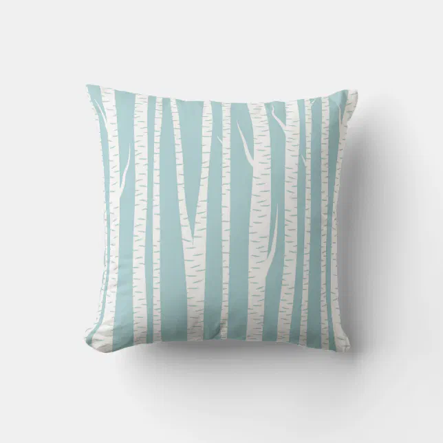 Birch Trees Blue Throw Pillow | Zazzle