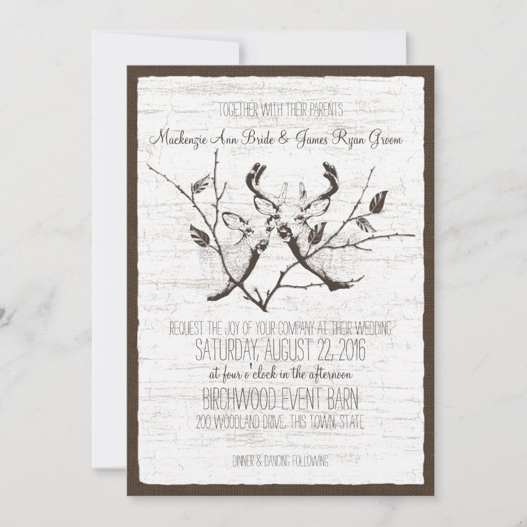 Birch Wood Deer Wedding Invitation | Zazzle