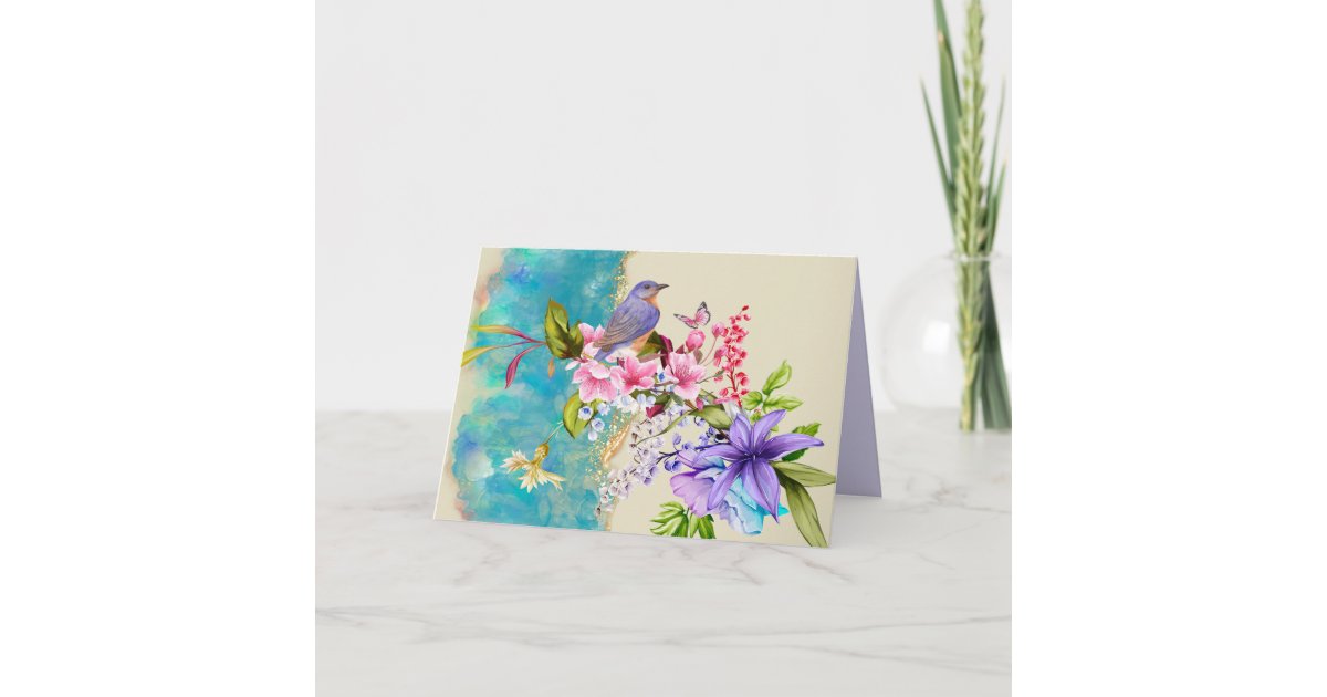 Bird and Flower Note Card | Zazzle