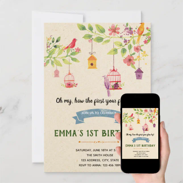 Bird baby shower birthday party invitation | Zazzle