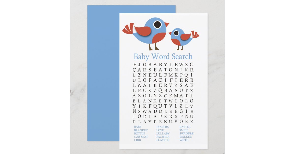 Bird Baby Shower Word Search Game | Zazzle