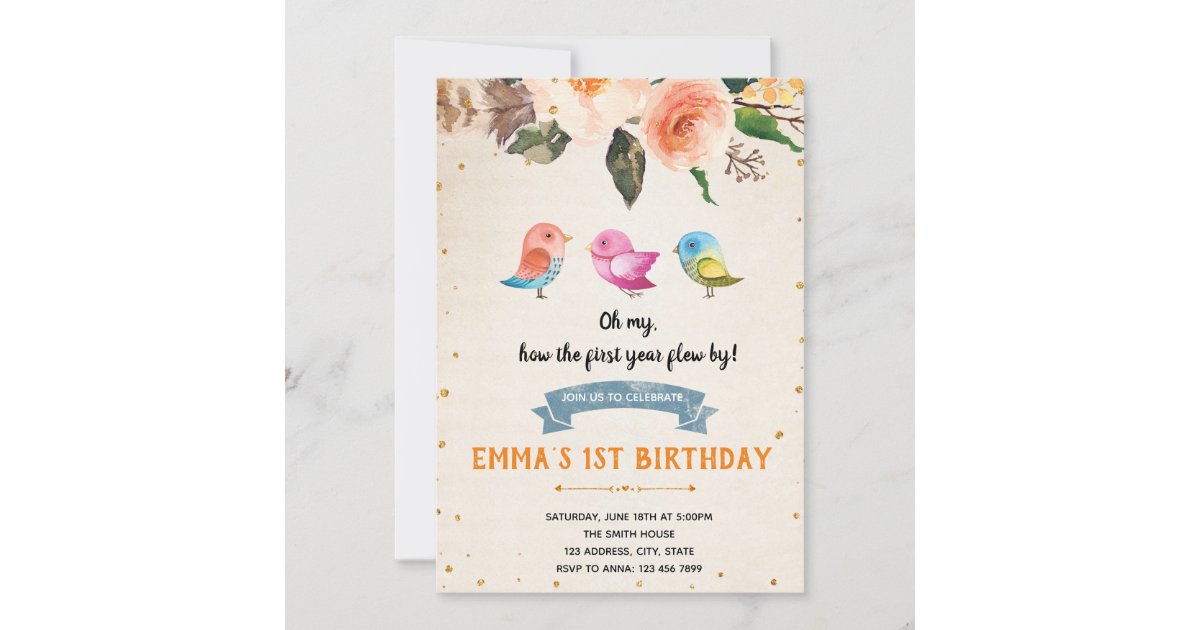 Bird birthday baby shower invitation | Zazzle