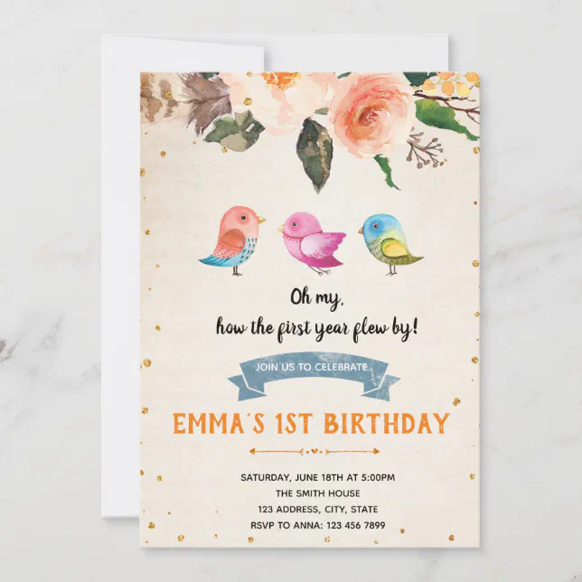 Bird birthday baby shower invitation | Zazzle