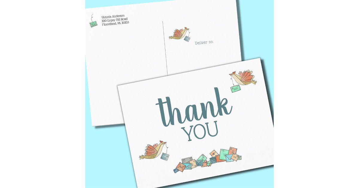 Bird Delivering Mail Thank You Postcard | Zazzle