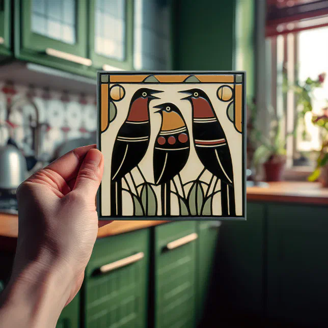Bird Family Mackintosh Art Deco Nouveau Wall Decor Ceramic Tile | Zazzle