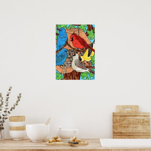 Bird Feeder Gathering Poster | Zazzle