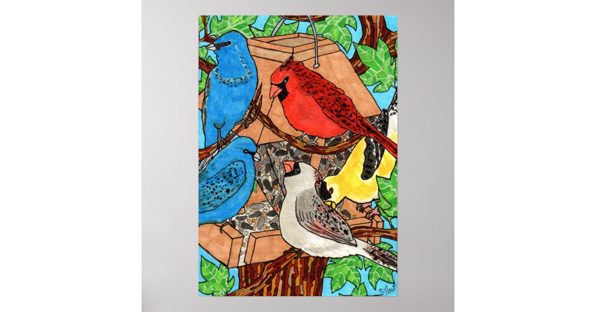 Bird Feeder Gathering Poster | Zazzle