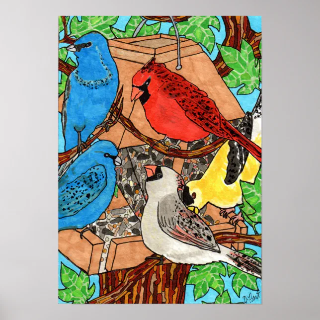Bird Feeder Gathering Poster | Zazzle