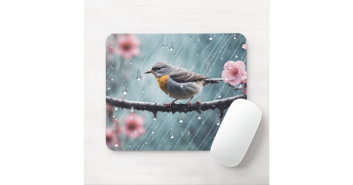Bird in the Rain Mouse Pad | Zazzle