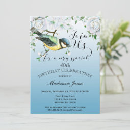 Bird Nature Birthday Party Invitation Blue Floral | Zazzle