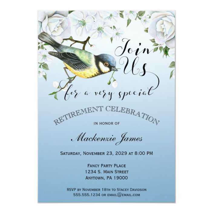 Bird Nature Retirement Invitation Blue Floral | Zazzle.com