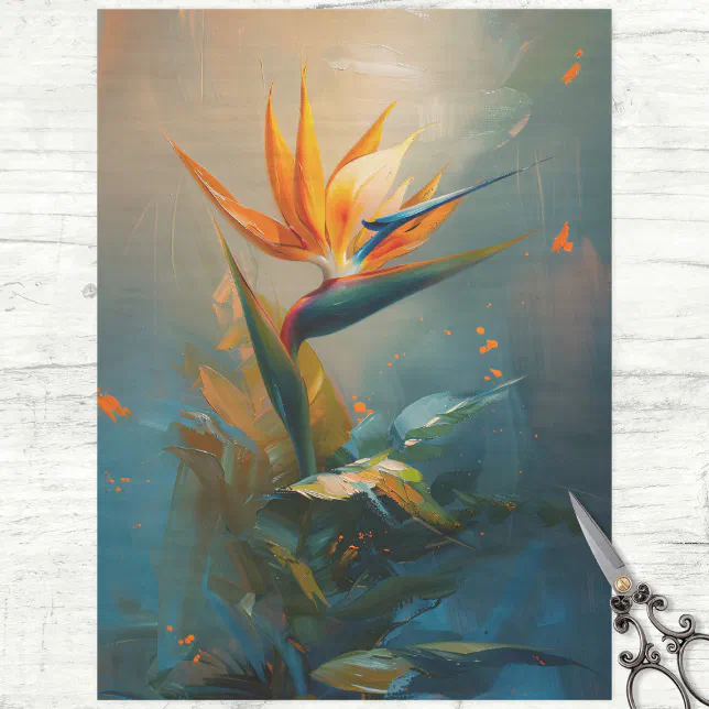 Bird of Paradise Oil Painting Decoupage Tissue Paper | Zazzle
