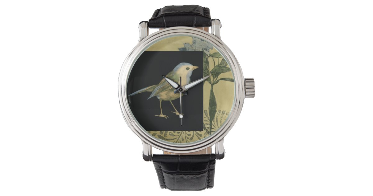 Bird on Black and Vintage Background Watch | Zazzle