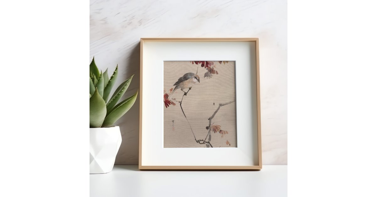 Bird on Branch Watching Spider | Watanabe Seitei Poster | Zazzle