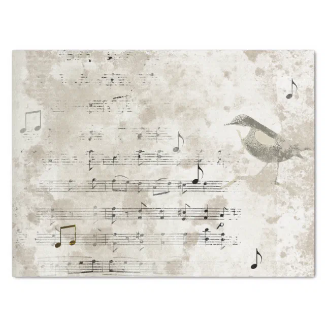 Bird Song Music Notes Grunge Decoupage Tissue Paper | Zazzle