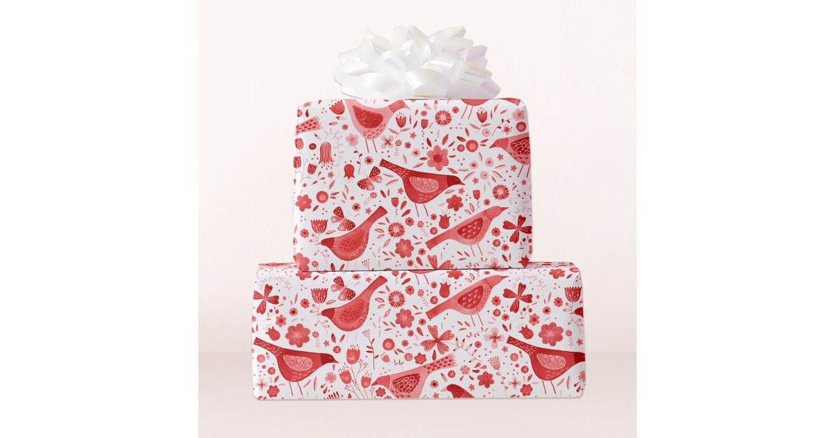 Bird Watercolor Red White Wrapping Paper | Zazzle