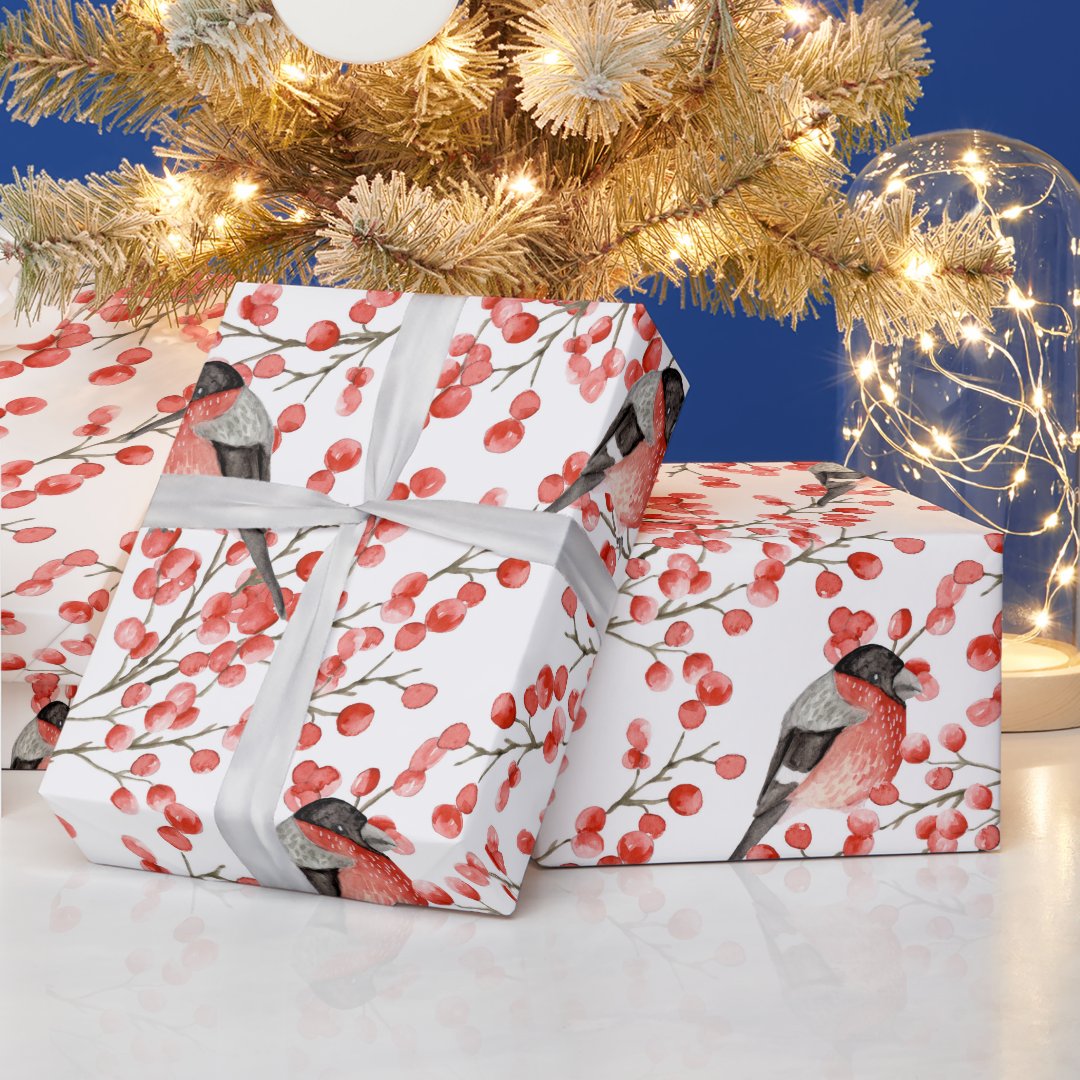 Bird Winter Berry Woodland Themed Christmas Wrapping Paper | Zazzle