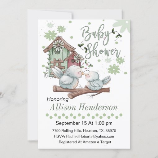 Birdhouse With Mom And Baby Bird Baby Shower Invitation | Zazzle