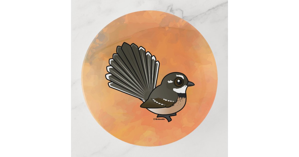 Birdorable Grey Fantail Cute Cartoon Bird Trinket Tray | Zazzle