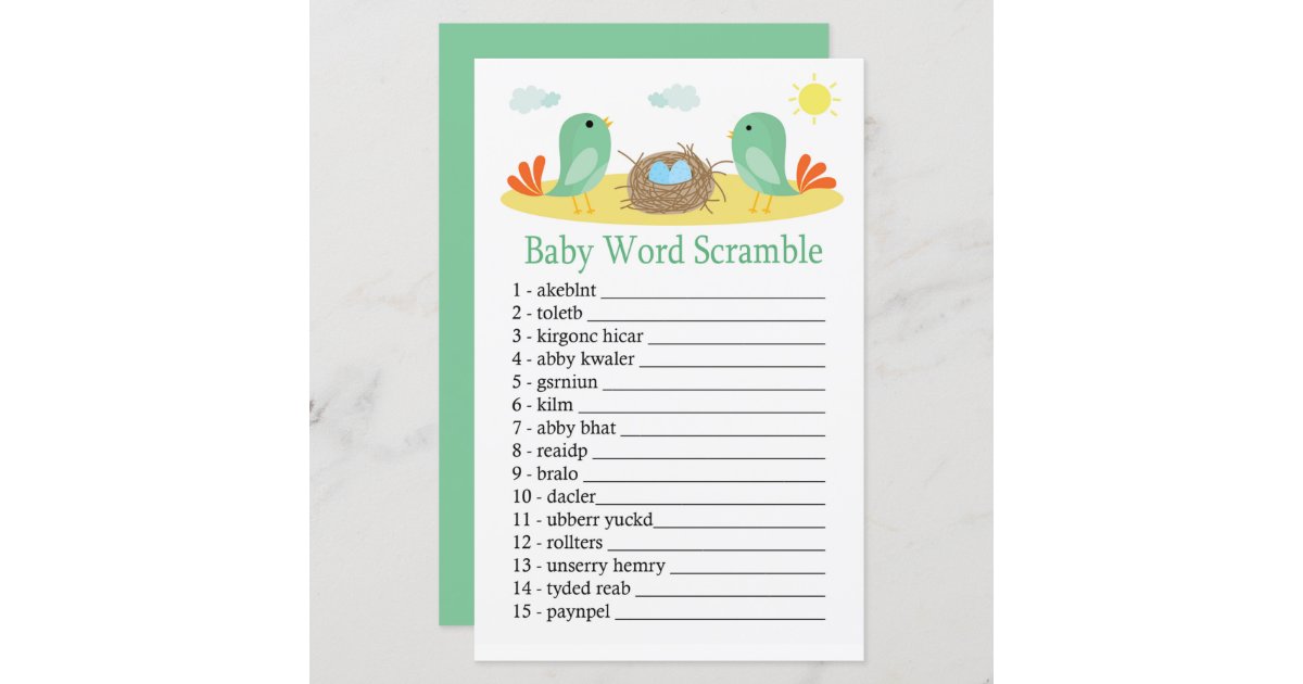 Birds and nest Baby word scramble game | Zazzle