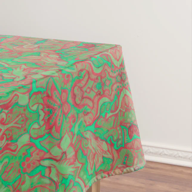 Birds Arabesque Oriental Bohemian Boho Red Green Tablecloth | Zazzle