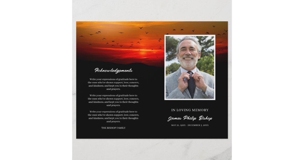 Birds At Sunrise Memorial Funeral Program | Zazzle