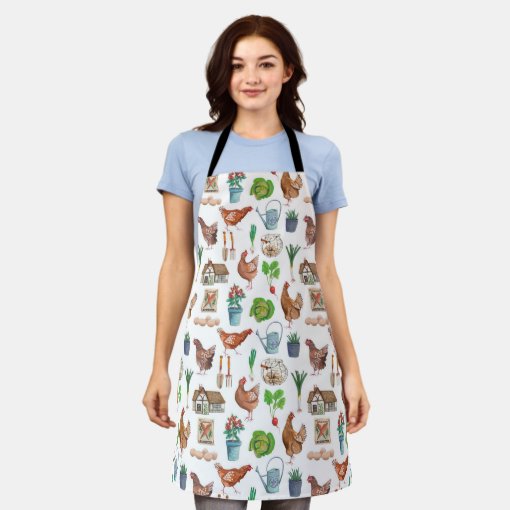 Birds chicken green and white home grown market apron | Zazzle