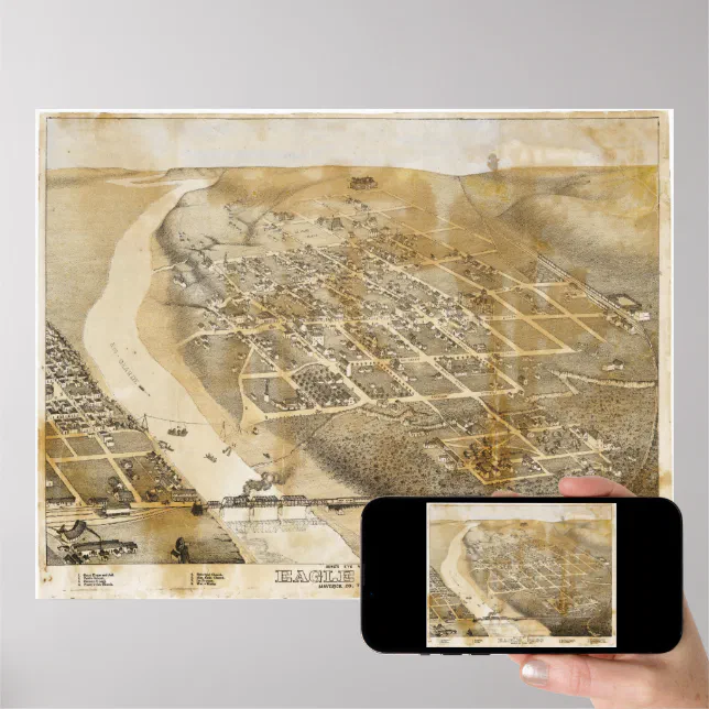 Bird's Eye View Map of Eagle Pass Texas in 1887 Poster | Zazzle