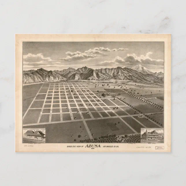 Bird's Eye View of Azusa, California (1887) Postcard | Zazzle