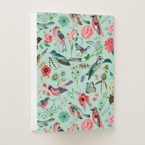 Birds & floral mint green all-over print pocket folder | Zazzle