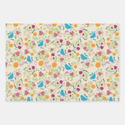 Birds Flowers Wrapping Paper Flat Sheet Set of 3 | Zazzle