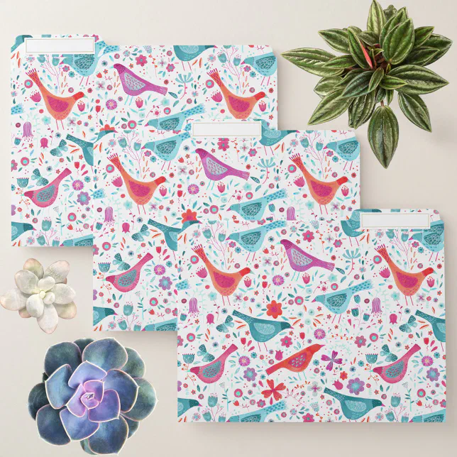 Birds in a Garden Modern Boho Watercolor File Folder | Zazzle