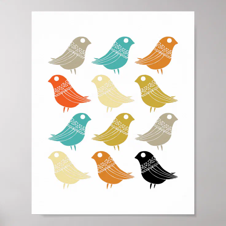 Birds Mid Century Modern Colorful Retro Poster | Zazzle