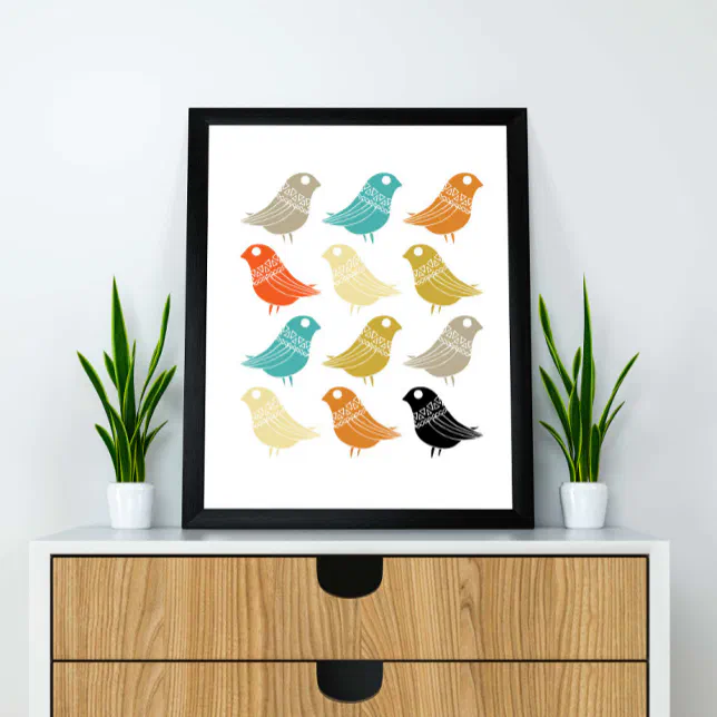 Birds Mid Century Modern Colorful Retro Poster | Zazzle