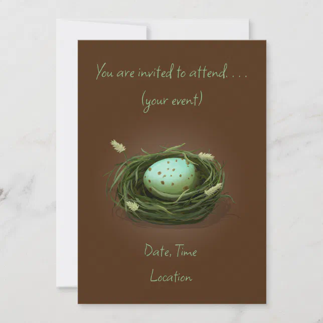 Bird's Nest With Blue Speckled Egg Custom Invitation | Zazzle