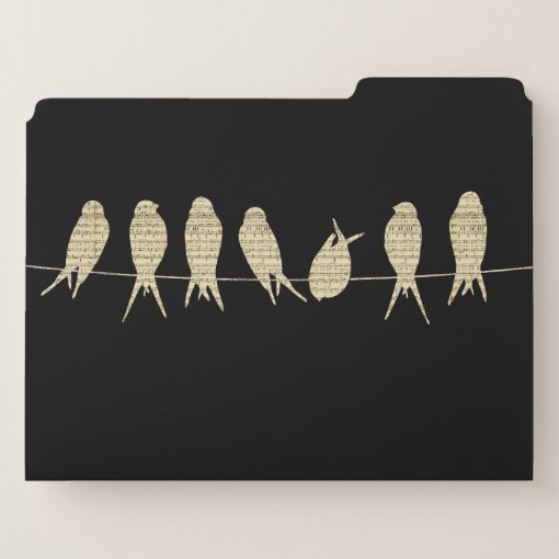 Birds On A Wire Black Beige Custom Design File Folder | Zazzle