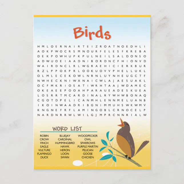 Birds Word Search Activity Card | Zazzle