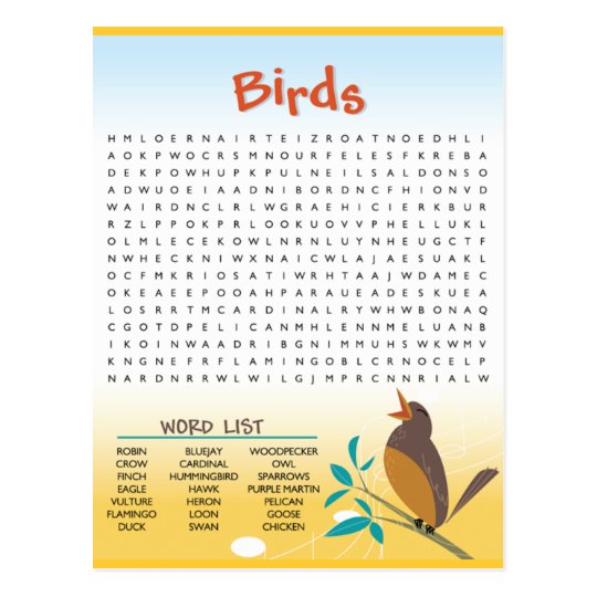 Birds Word Search Activity Card | Zazzle.com
