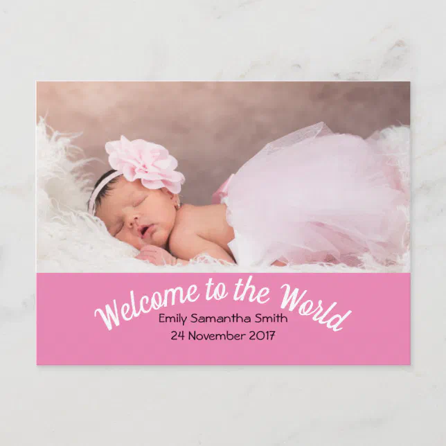 Birth Announcement Custom Photo Baby Girl Postcard | Zazzle