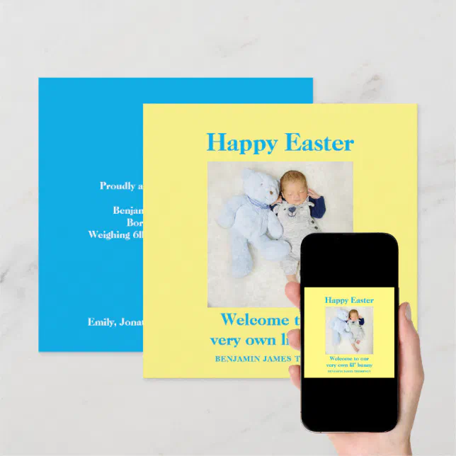 Birth Announcement Happy Easter Photo Boy card | Zazzle