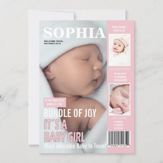 Birth Announcement Magazine Cover 3 Photos | Zazzle.com