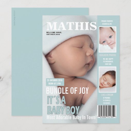 Birth Announcement Magazine Cover 3 Photos | Zazzle