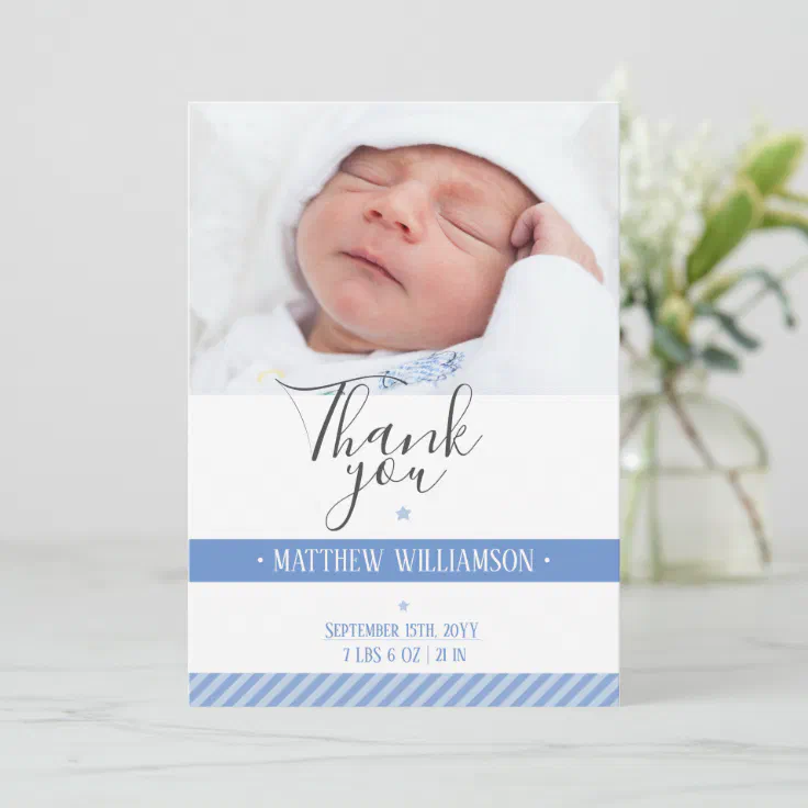 Birth Announcement Thank You Card Photo Template | Zazzle
