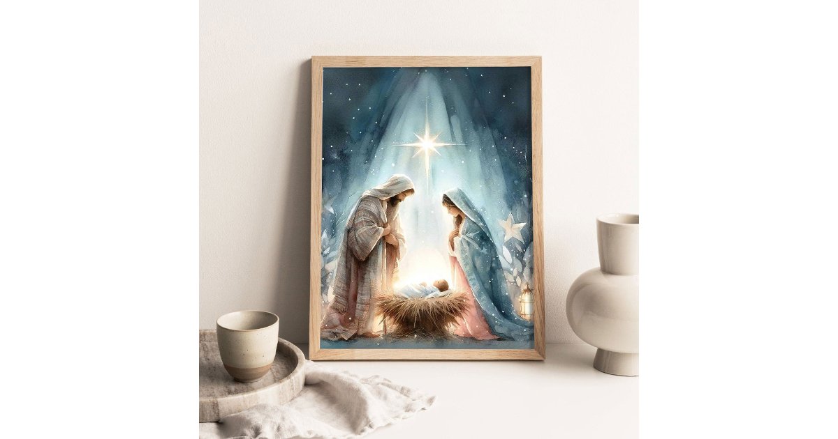 Birth of Jesus Art, Nativity Painting, Star of Bet Poster | Zazzle