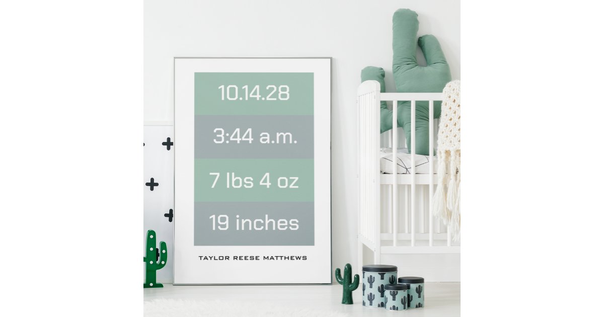 Birth Statistics Custom Color & Name unframed Poster | Zazzle