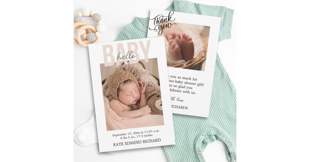 Birth Stats Photos Handwritten Baby Shower Announcement | Zazzle