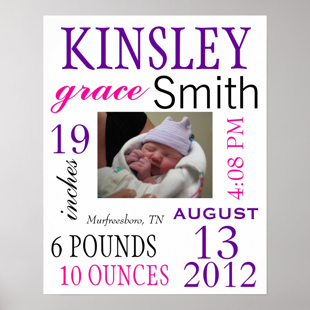 Birth Stats Poster | Zazzle