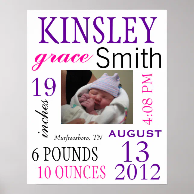 Birth Stats Poster | Zazzle